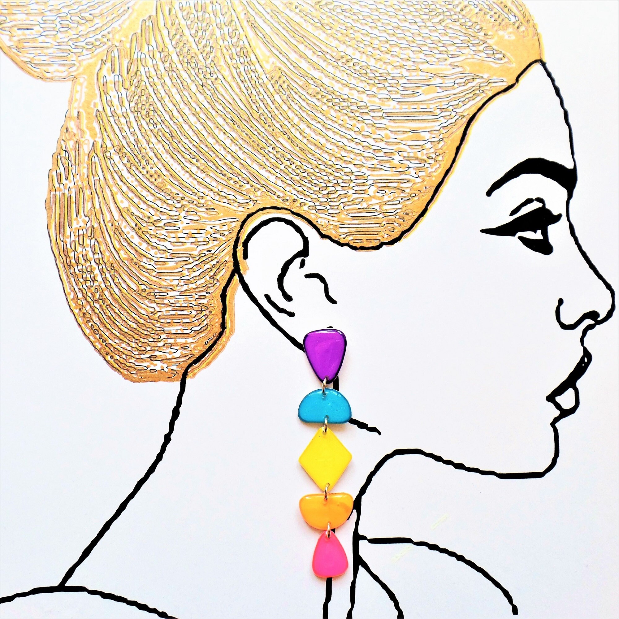 Neon Abstract Geometric Dangle Earrings - Etsy