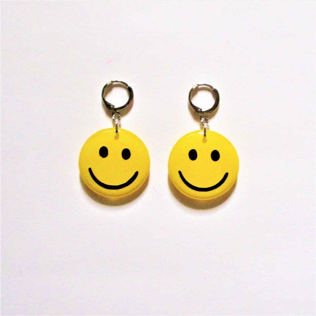 Classic Yellow Smiley Face Huggie Hoop Earrings - Etsy