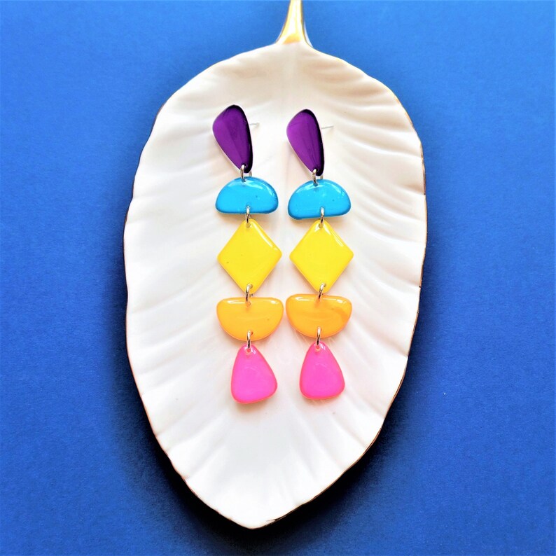 Neon Abstract Geometric Dangle Earrings - Etsy