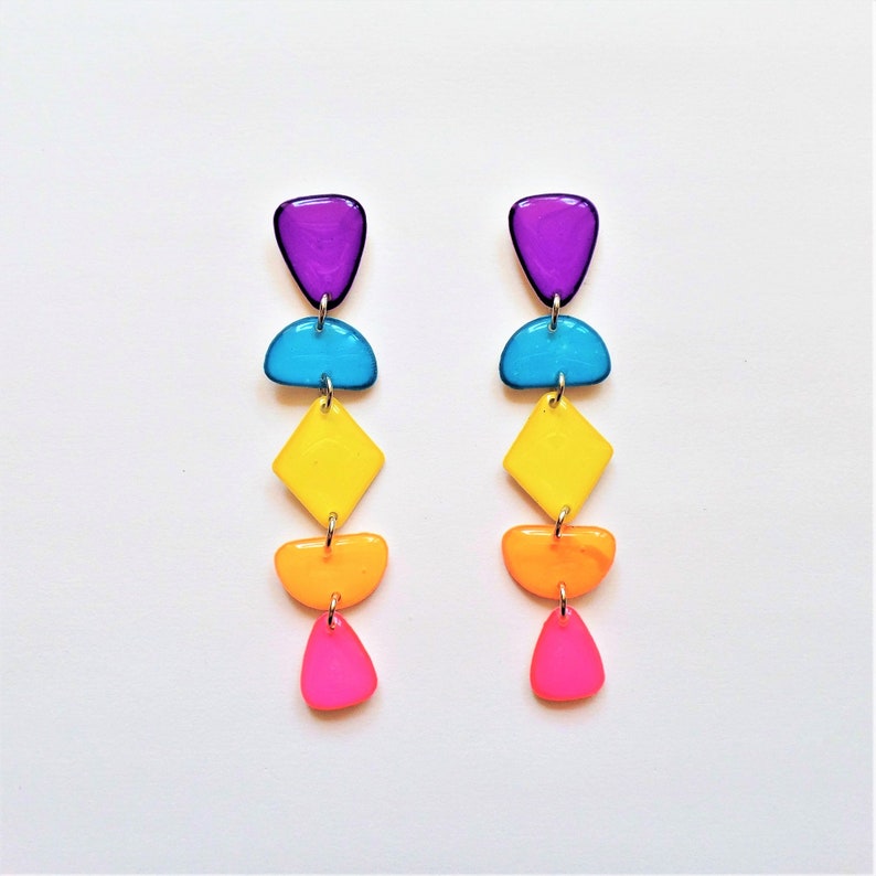 Neon Abstract Geometric Dangle Earrings - Etsy