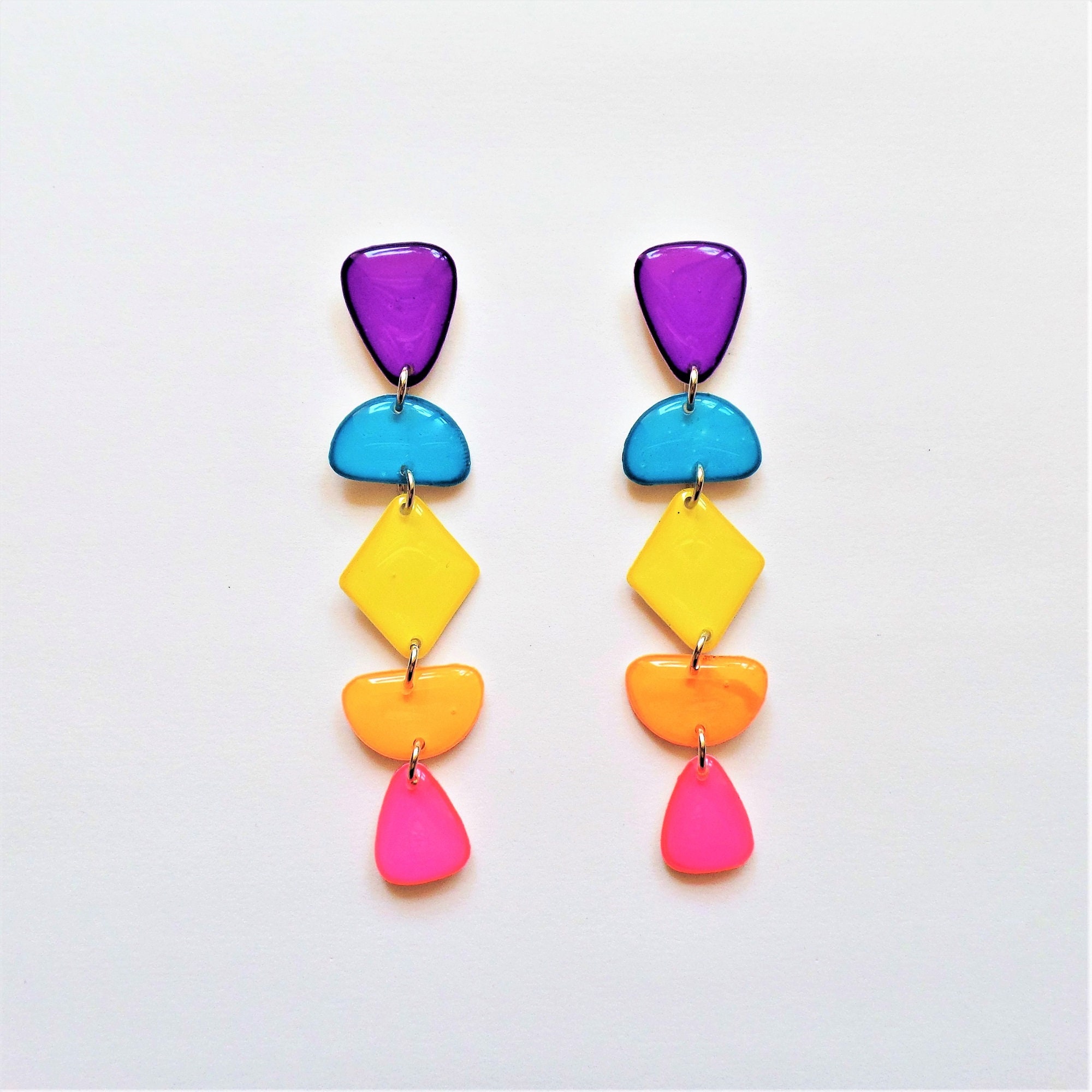 Neon Abstract Geometric Dangle Earrings - Etsy