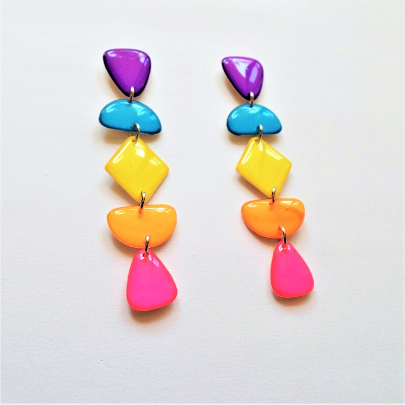 Neon Abstract Geometric Dangle Earrings - Etsy