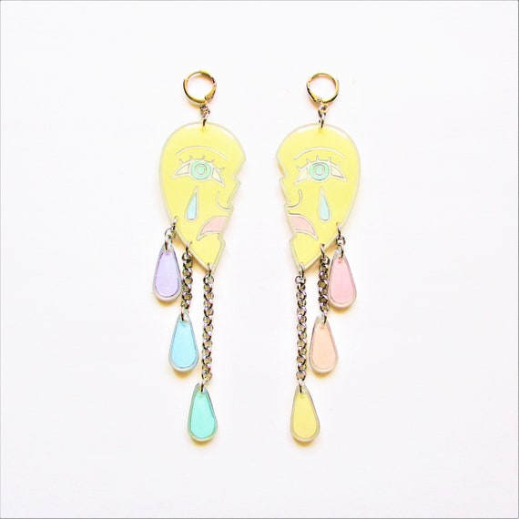 Sad Crying Face Dangly Earrings Etsy
