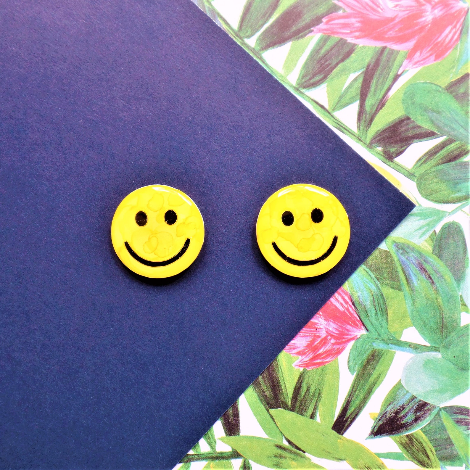 Smiley Face Stud Earrings Classic Neon Yellow - Etsy