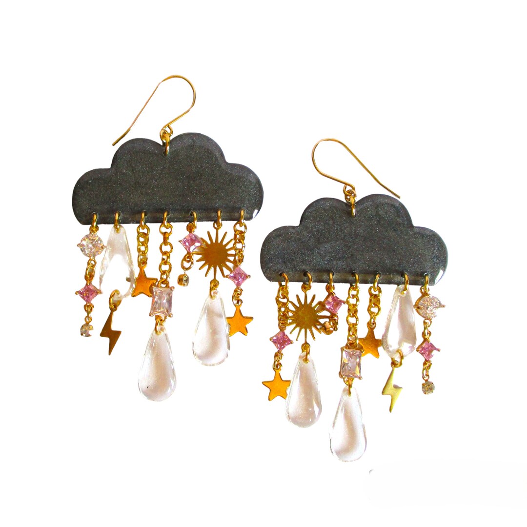 Stormy Raindrop Earrings - Resin Cloud Earrings - Raincloud Earrings - Handmade Statement ...