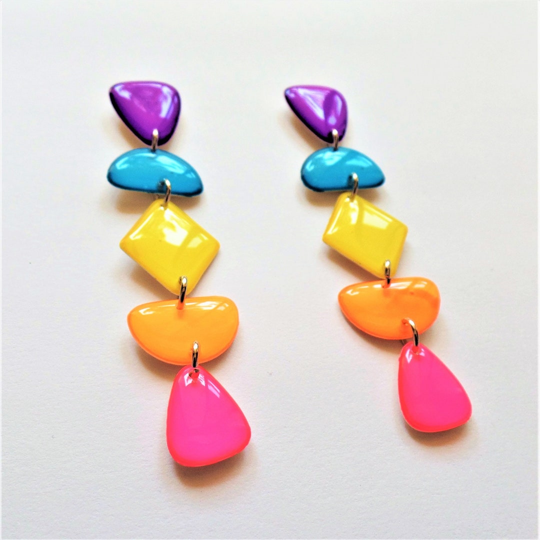 Neon Abstract Geometric Dangle Earrings - Etsy