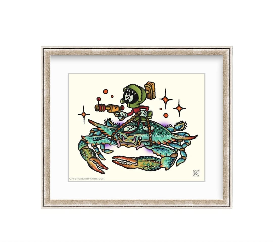 Marvin the Martian Riding A Blue Claw Crab 8”x10" Giclee Print of A ...