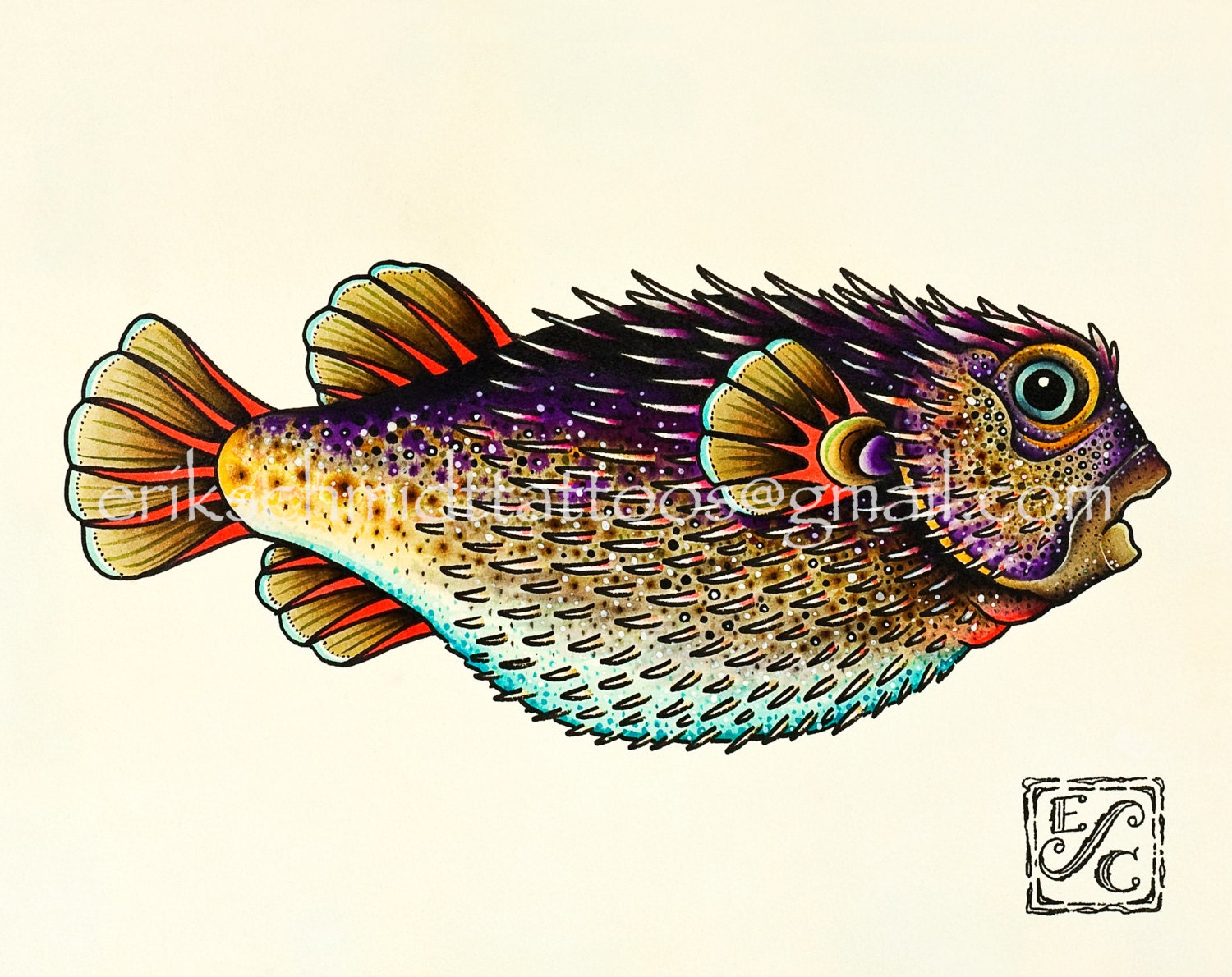 Puffer Fish/blowfish 11"x14" Giclee Print of A Watercolor Painting for ...