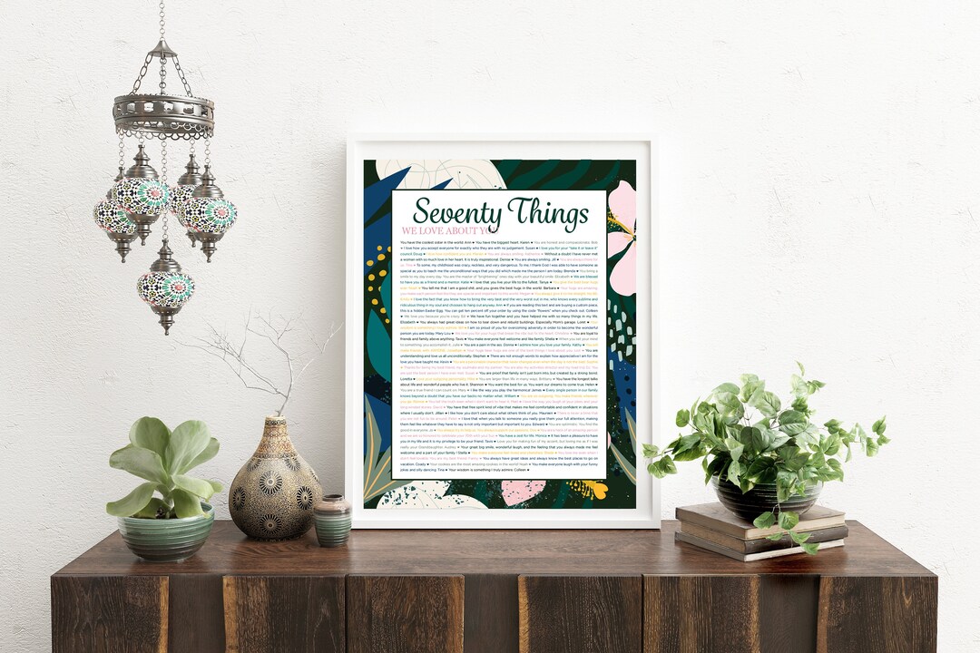 CUSTOM 70 Things We Love About You Navy Tropical DIGITAL Print; 70th ...