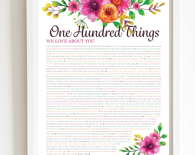 70 THINGS We Love About You Orange Floral DIGITAL Print; 70th Birthday ...