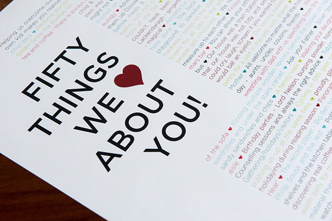 50 Things We Love About You Template (adobe Illustrator Required ...