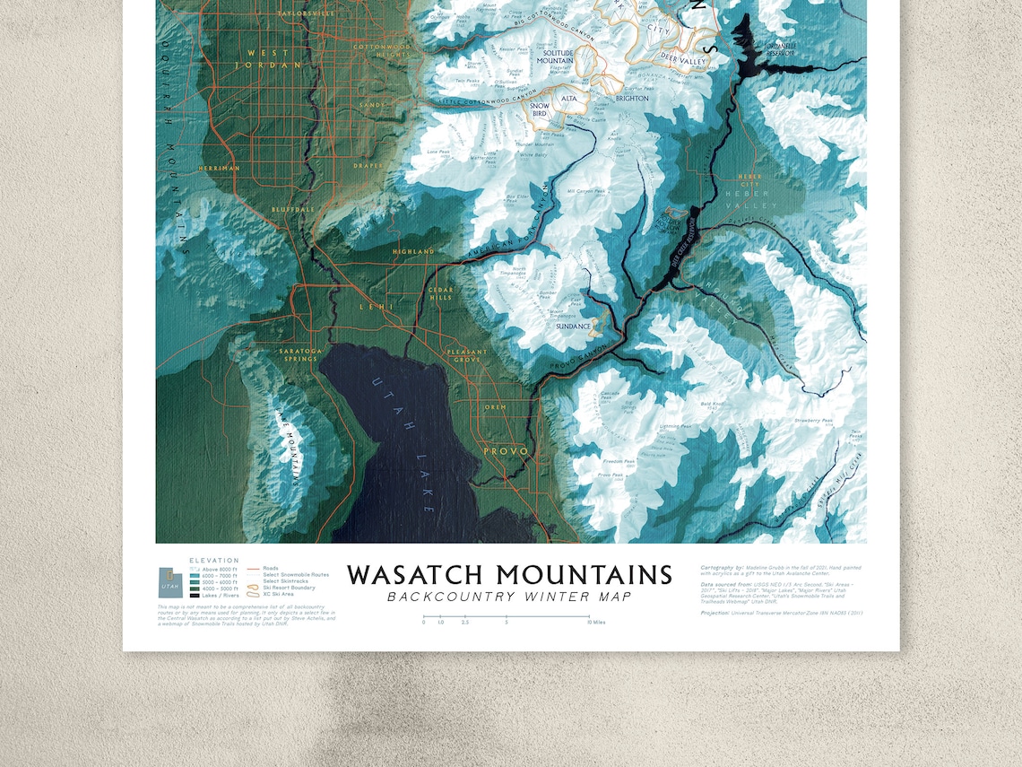 WASATCH MOUNTAINS Backcountry Winter Ski/snowboard Map: All - Etsy