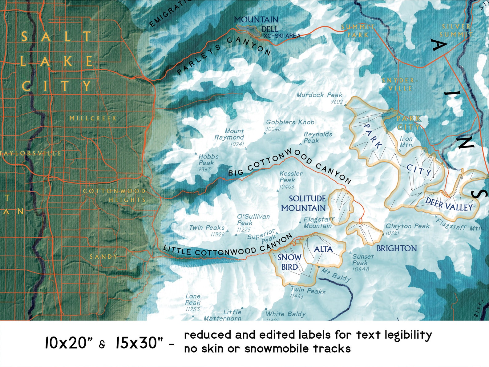 WASATCH MOUNTAINS Backcountry Winter Ski/snowboard Map: All - Etsy