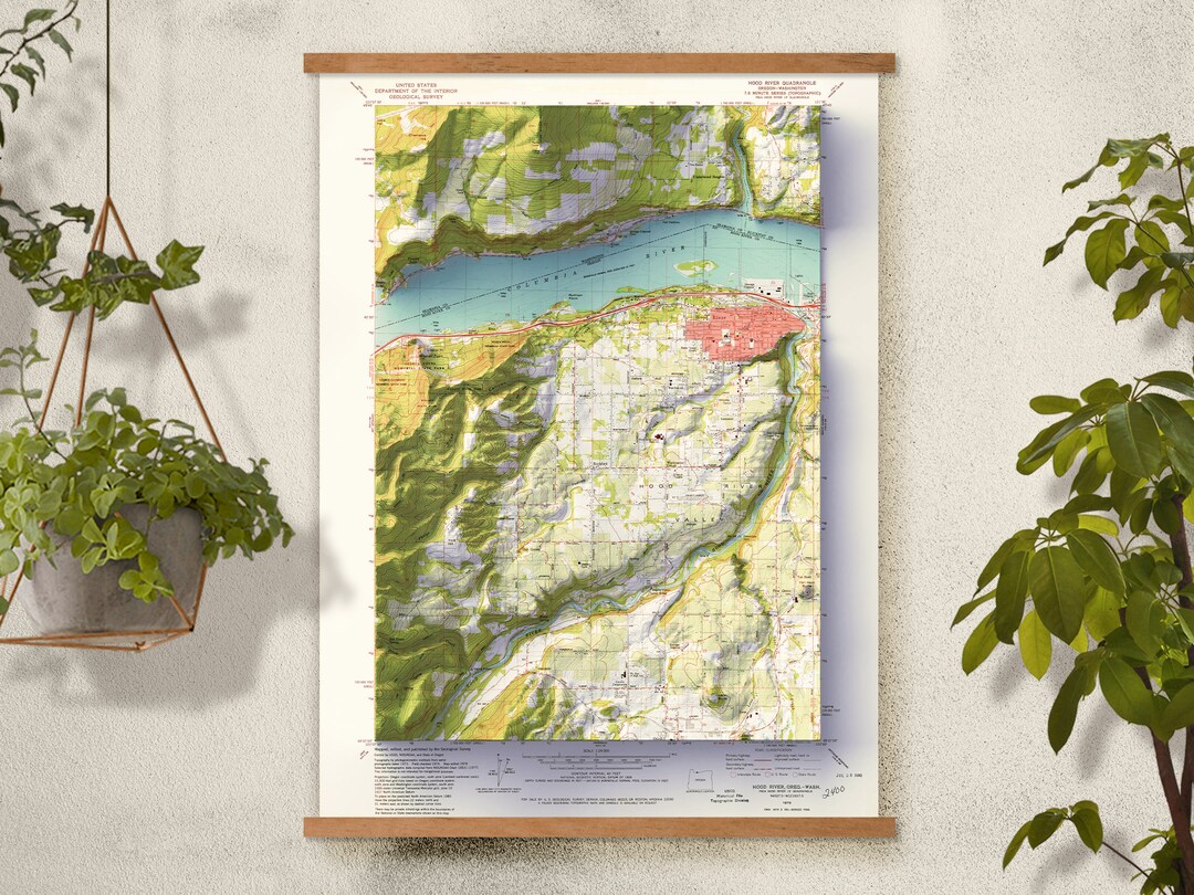 Hood River OR 1979 USGS Map Quadrangle 3d Map Wall Art - Etsy