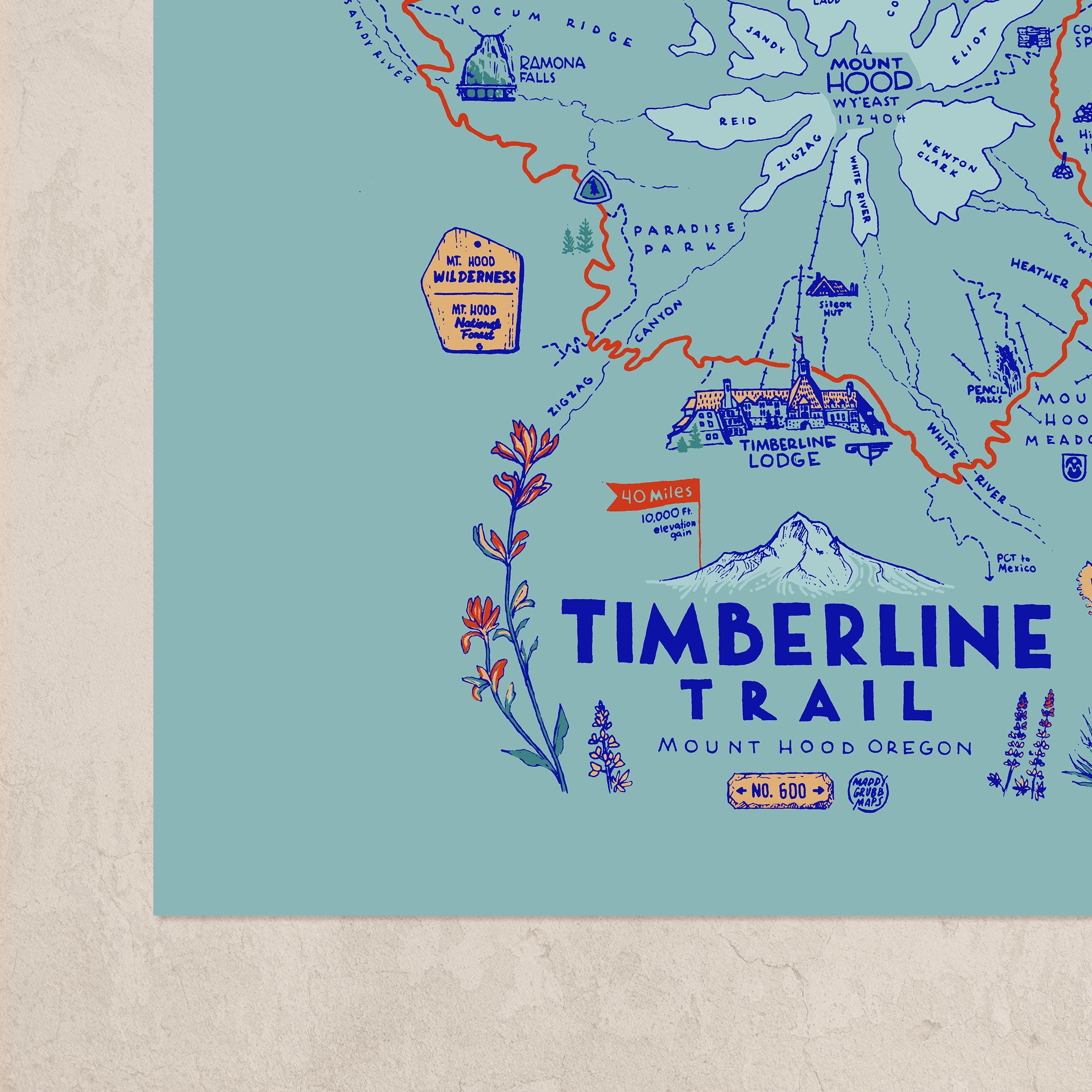 TIMBERLINE TRAIL - Hand Drawn Map - Etsy