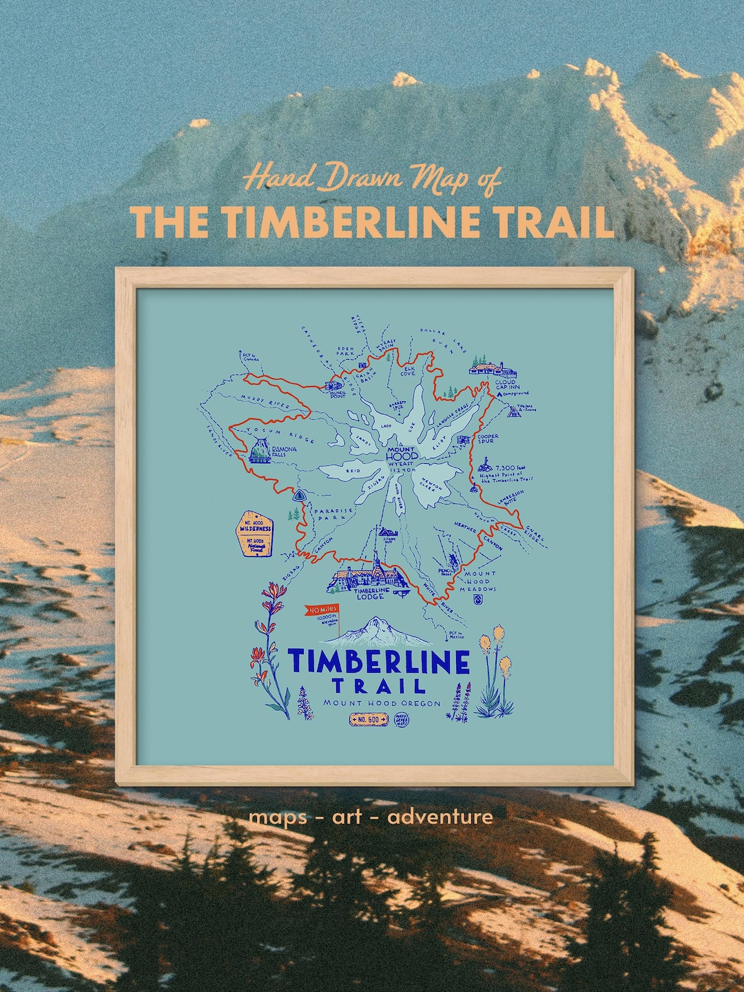 TIMBERLINE TRAIL - Hand Drawn Map - Etsy