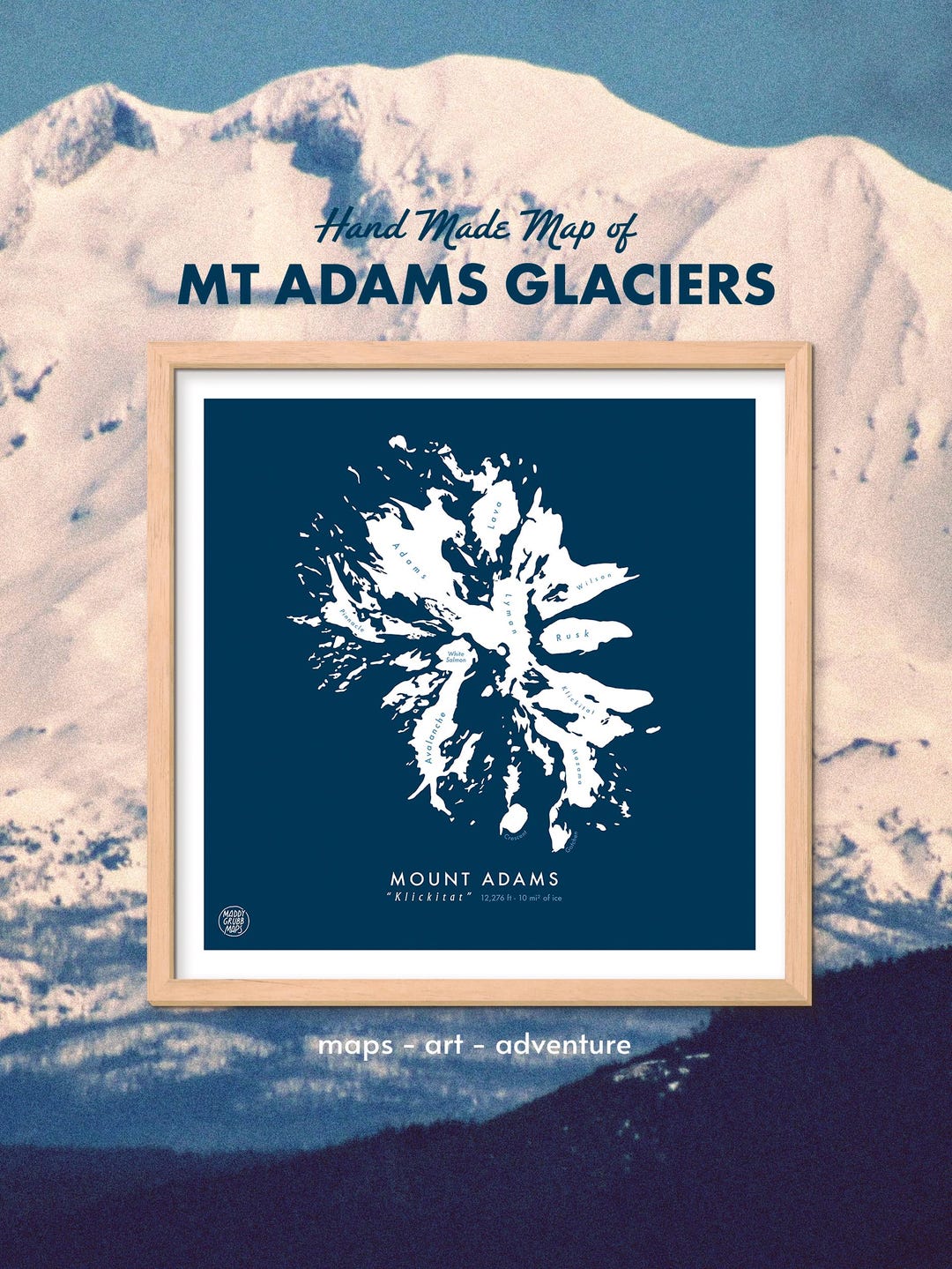 MOUNT ADAMS Glaciers Map Art Print - Etsy