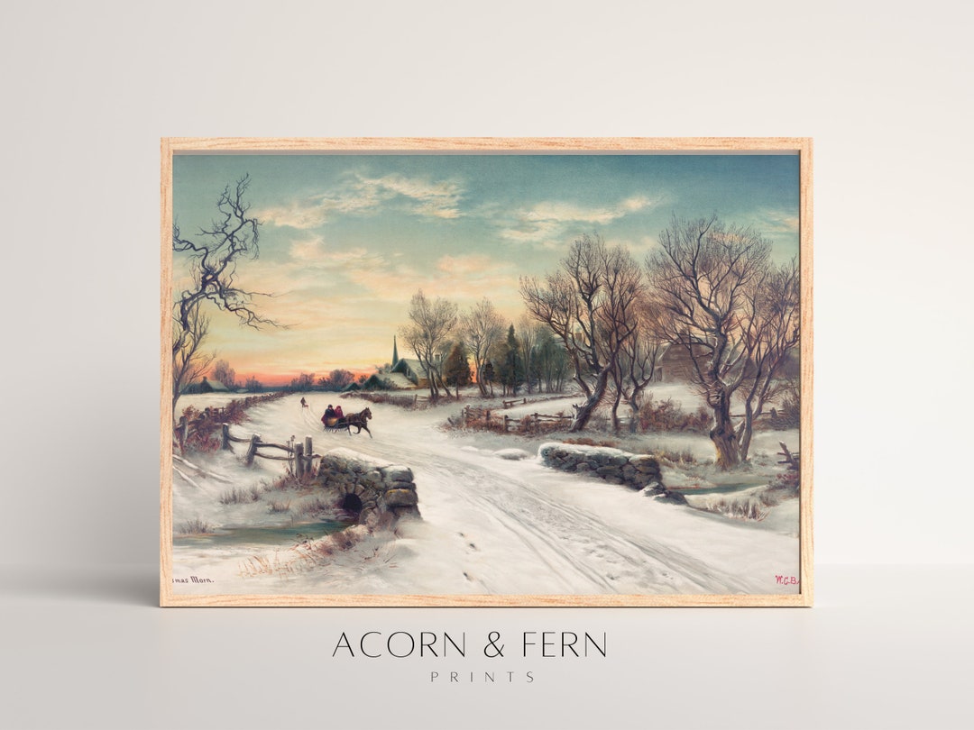 Vintage Christmas Morning PRINTABLE Art Winter Landscape Painting ...