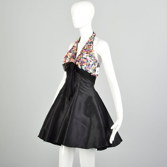 XS 1990s Fit & Flare Halter Mini Dress Prom Party Eve… - Gem