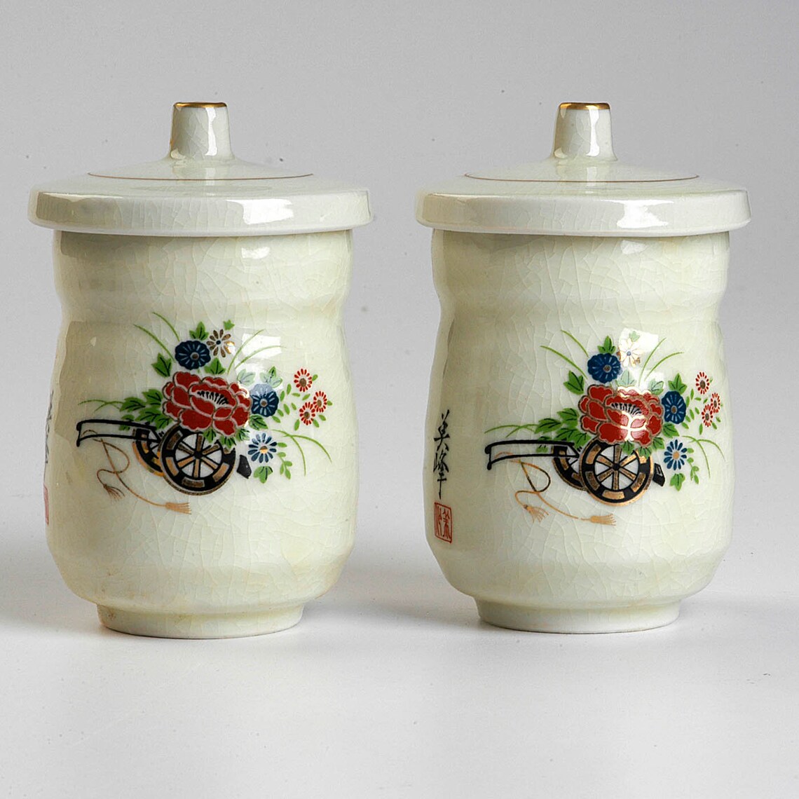 Vintage Japanese Covered Tea Cup Set of 2 Gift Asian Design - Etsy