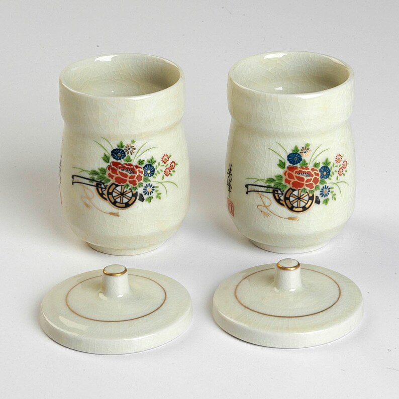 Vintage Japanese Covered Tea Cup Set of 2 Gift Asian Design - Etsy