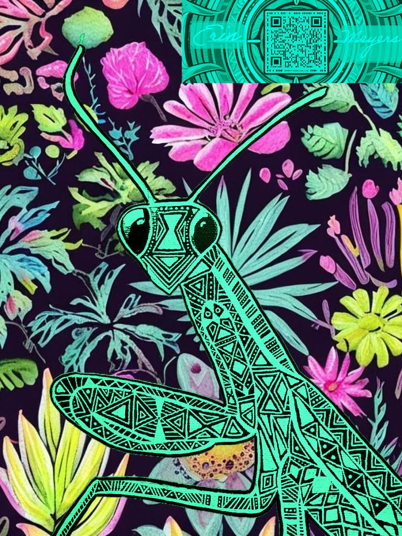 Praying Mantis in the Garden Art Magnet, Unique Mandala Floral Style ...