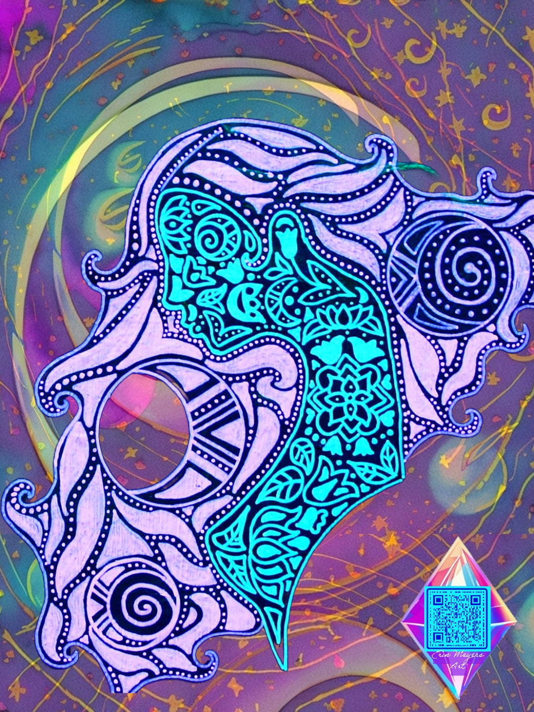 Female Cameo Silhouette Art Magnet, Unique Mandala Celestial Style for ...