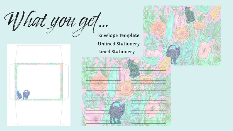 Printable Garden Cats Letter Set: Stationery Set for Notes, Lists ...