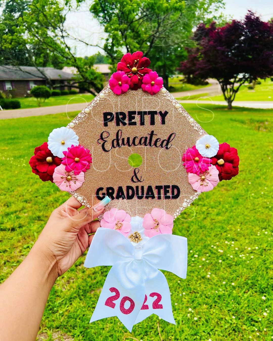 Pretty, Educated & Graduated Hat Topper | Custom Graduation Hat Topper ...