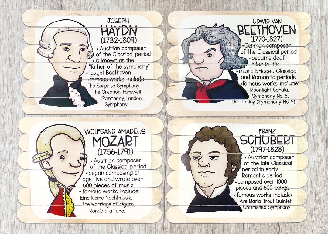 Music Composer Puzzle, Popsicle Stick, Elementary Music Activity, Music ...