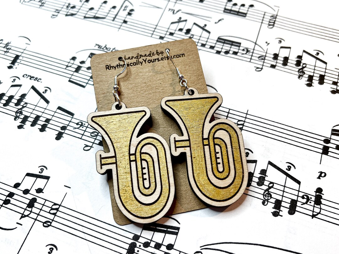Tuba Earrings for Musicians and Teachers, Wooden Dangle Earrings, Band ...