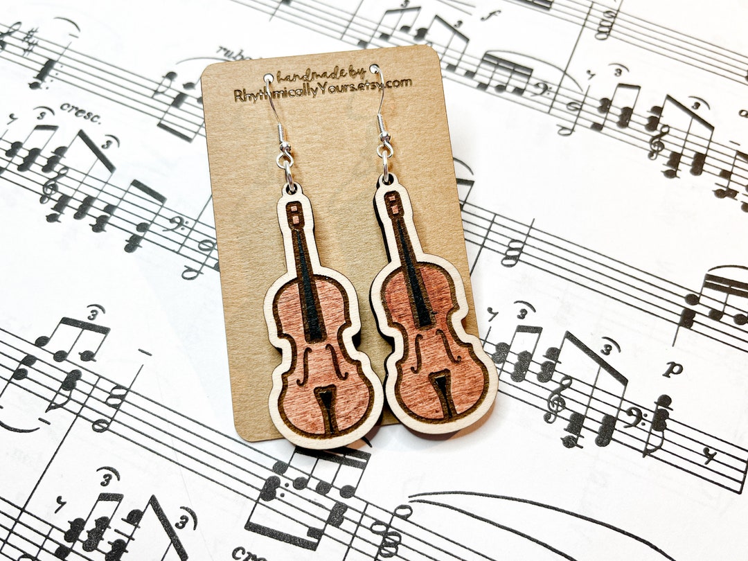 Violin Earrings for Musicians and Teachers, Wooden Dangle Earrings ...