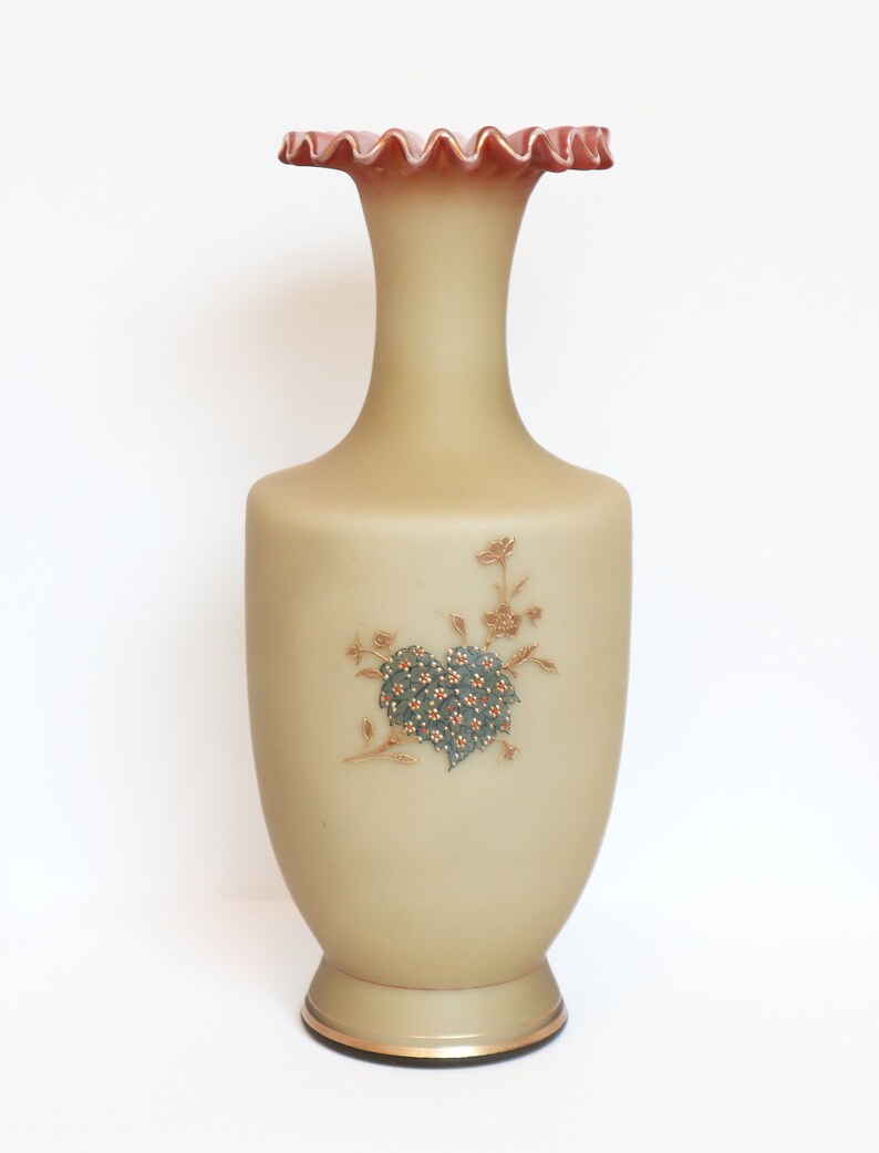 Antique Bohemian Riedel Satin Glass Vase With Enameling - Etsy Singapore