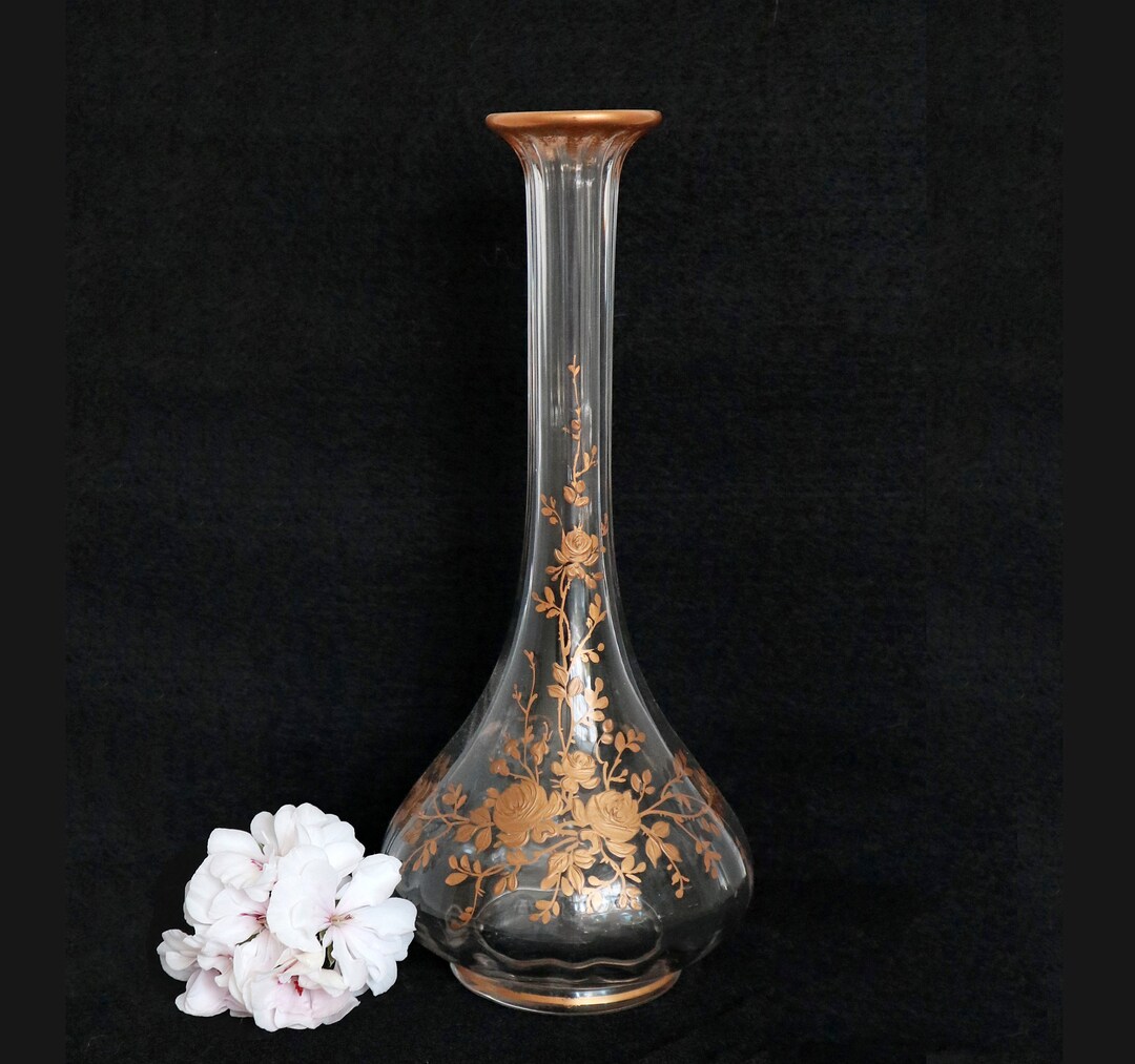 Antique French Glass Vase With Gilt Roses - Etsy