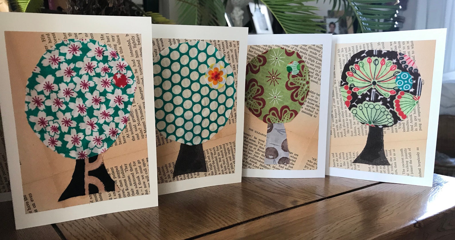 Set of 4 Fabric Trees Greetings Cards - Etsy UK