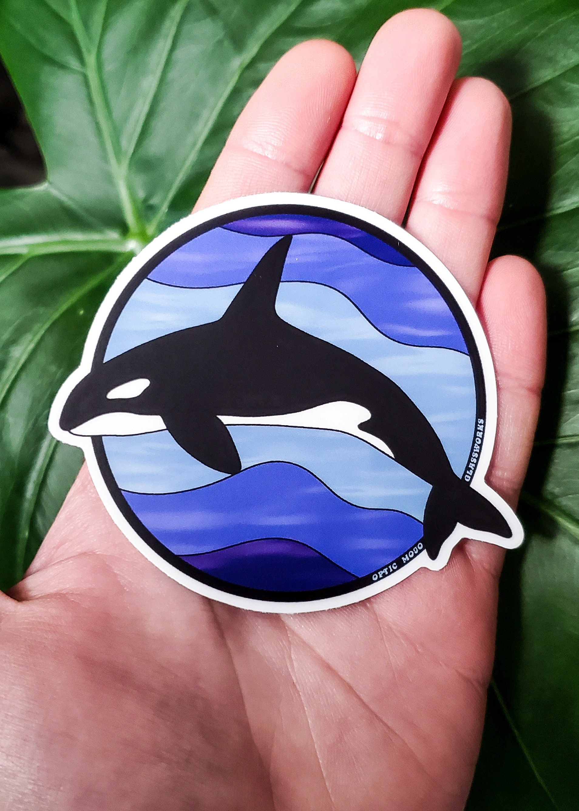 Orca Killer Whale Animal Stained Glass Laptop Water Bottle Car Sticker ...