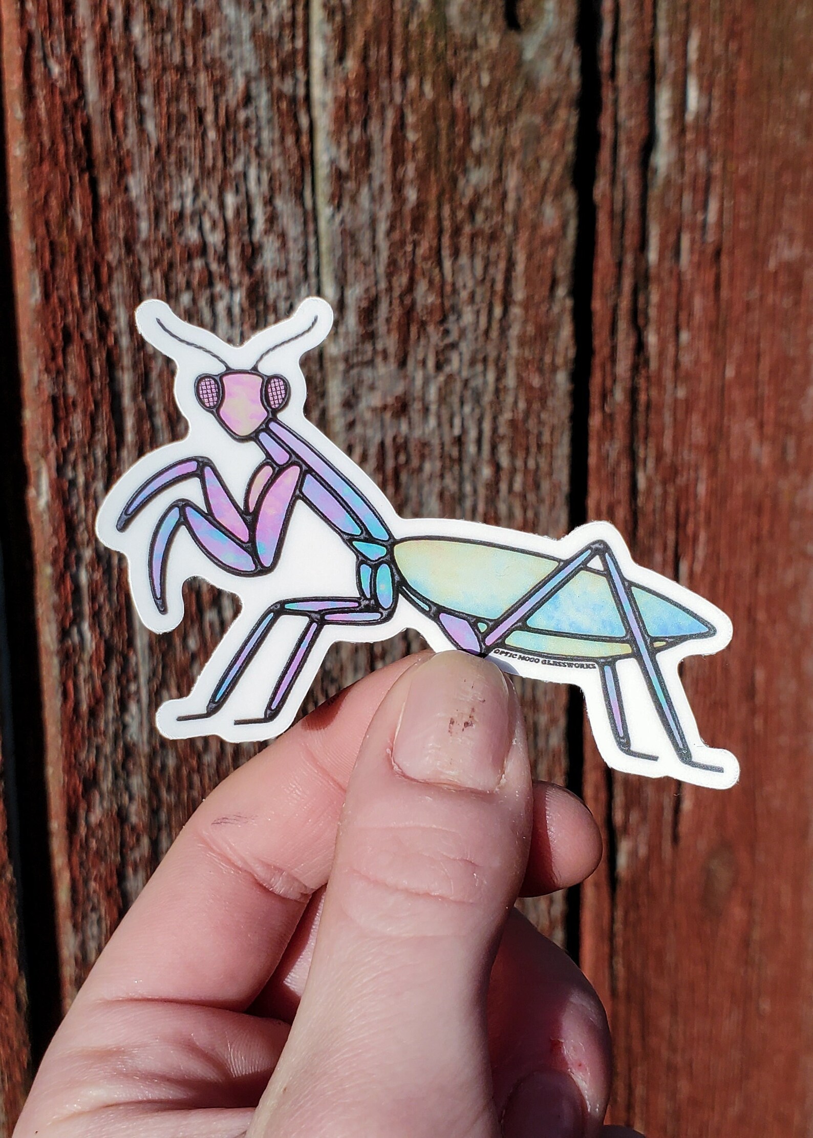 Rainbow Iridescent Pink Praying Mantis Stained Glass Sticker - 3 ...