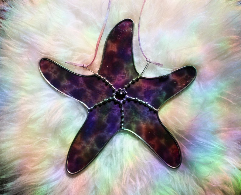 Stained Glass Purple Starfish Suncatcher, Star Fish Art, Beach House ...