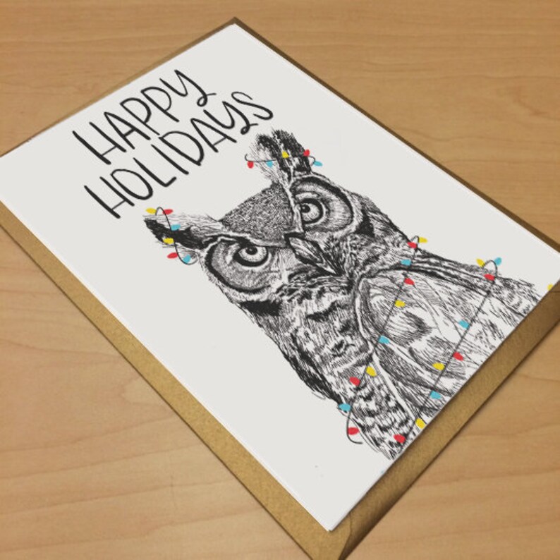 Happy Holidays Owl Holiday Card - Etsy