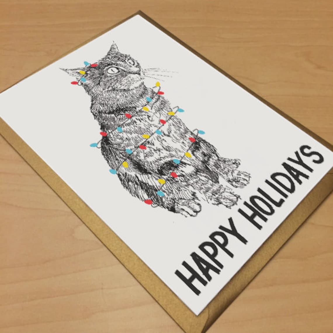 Happy Holidays Cat Holiday Card - Etsy