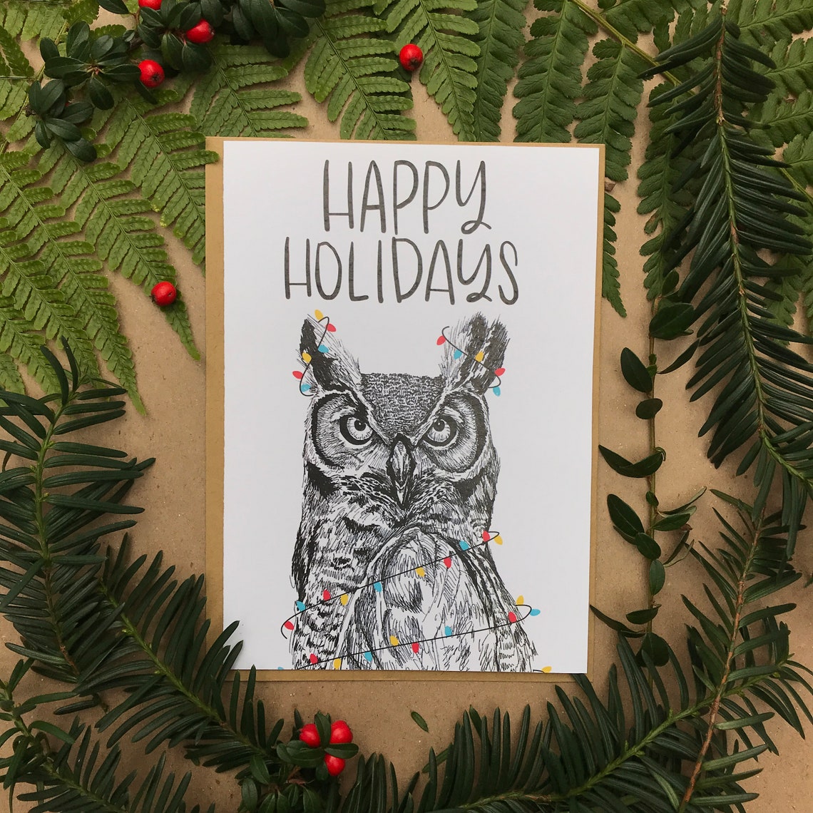 Happy Holidays Owl Holiday Card - Etsy