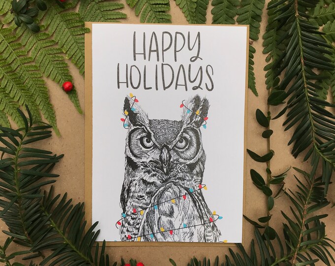 Happy Holidays Owl Holiday Card - Etsy