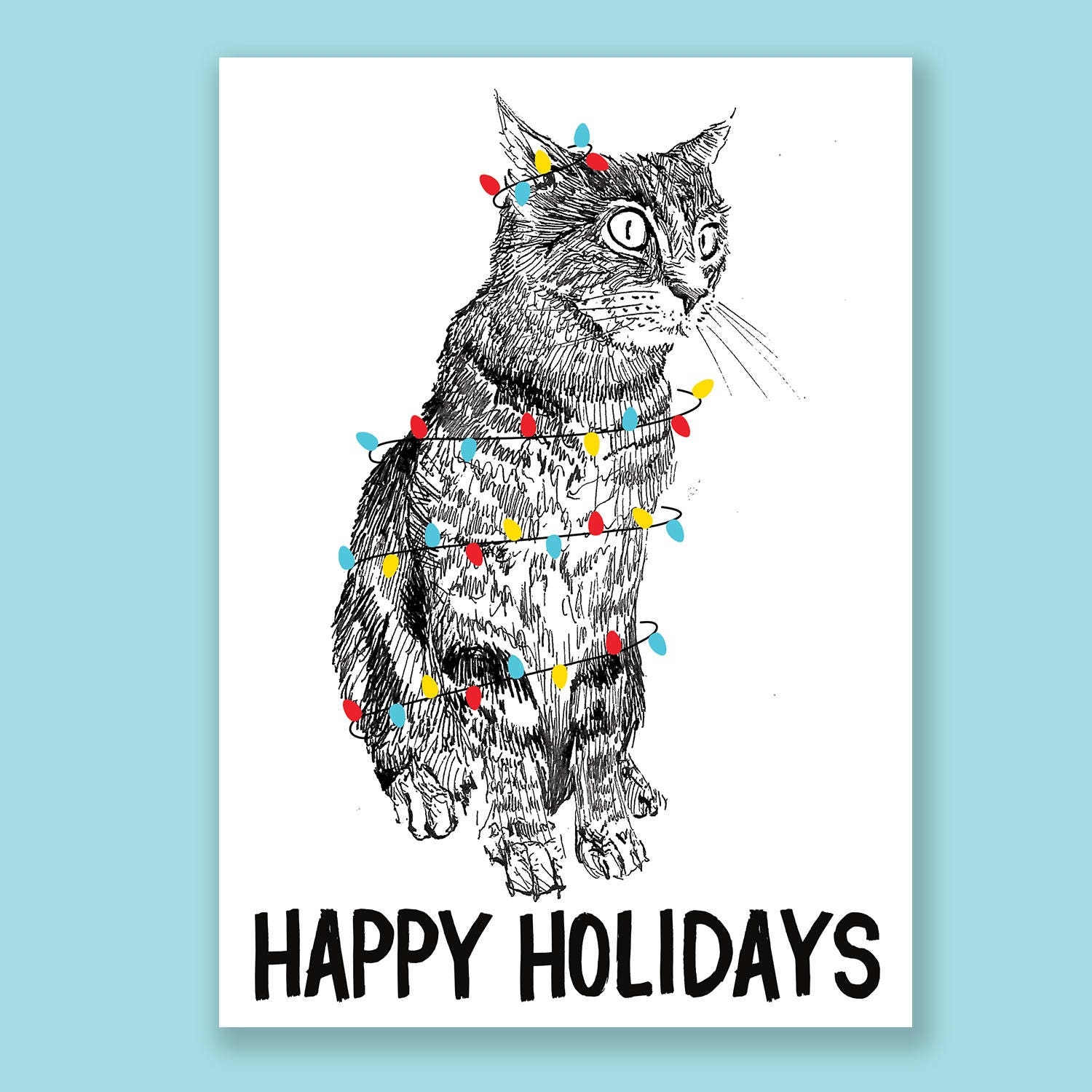 Happy Holidays Cat Holiday Card - Etsy