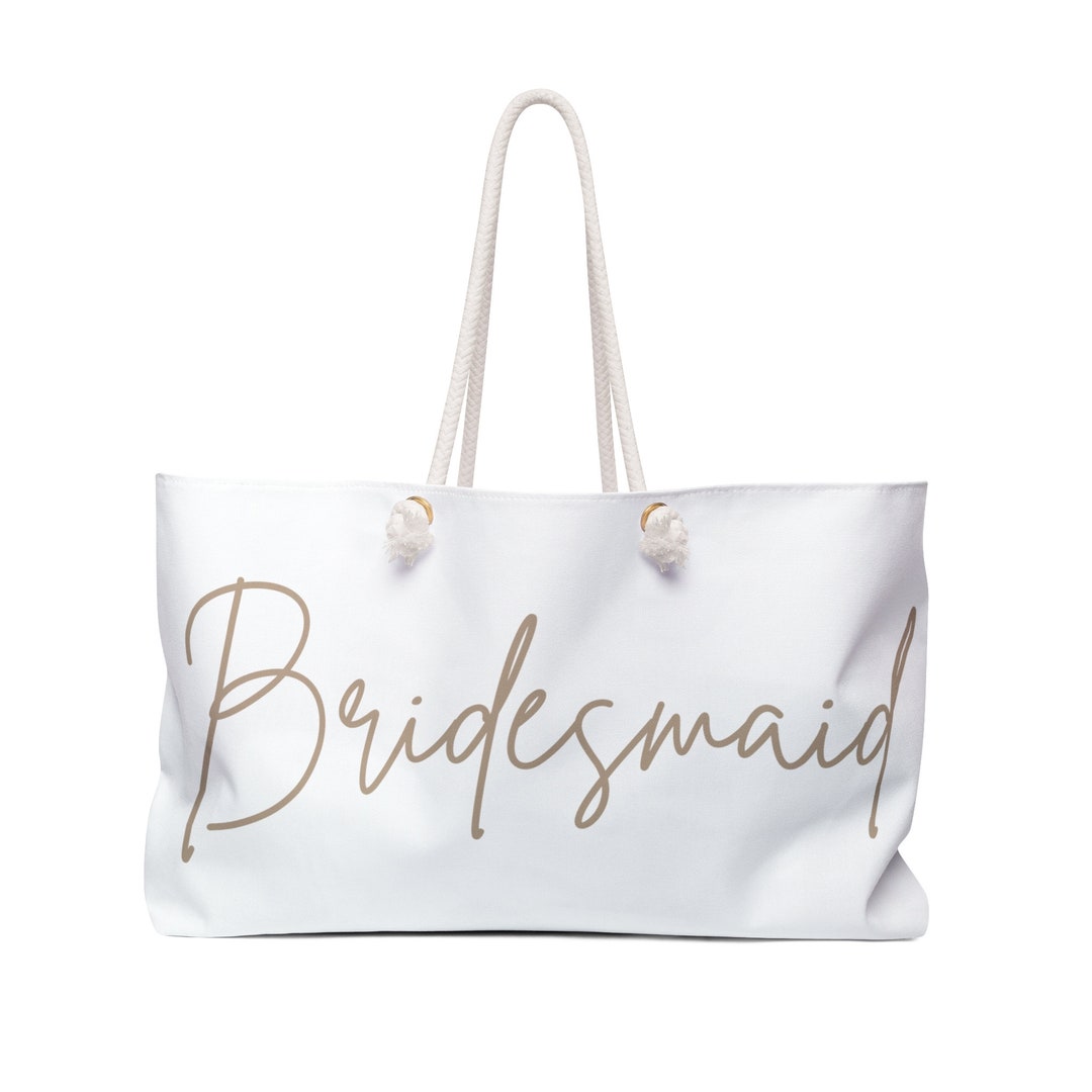White Weekender Bag for the Bride - Bridesmaid Tote for Wedding Day ...