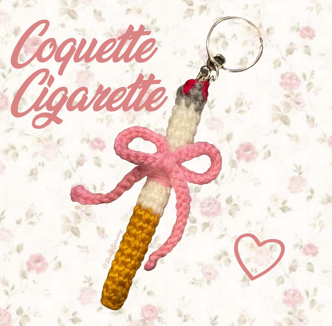 Coquette Cigarette Crochet Keychain, Handmade - Etsy