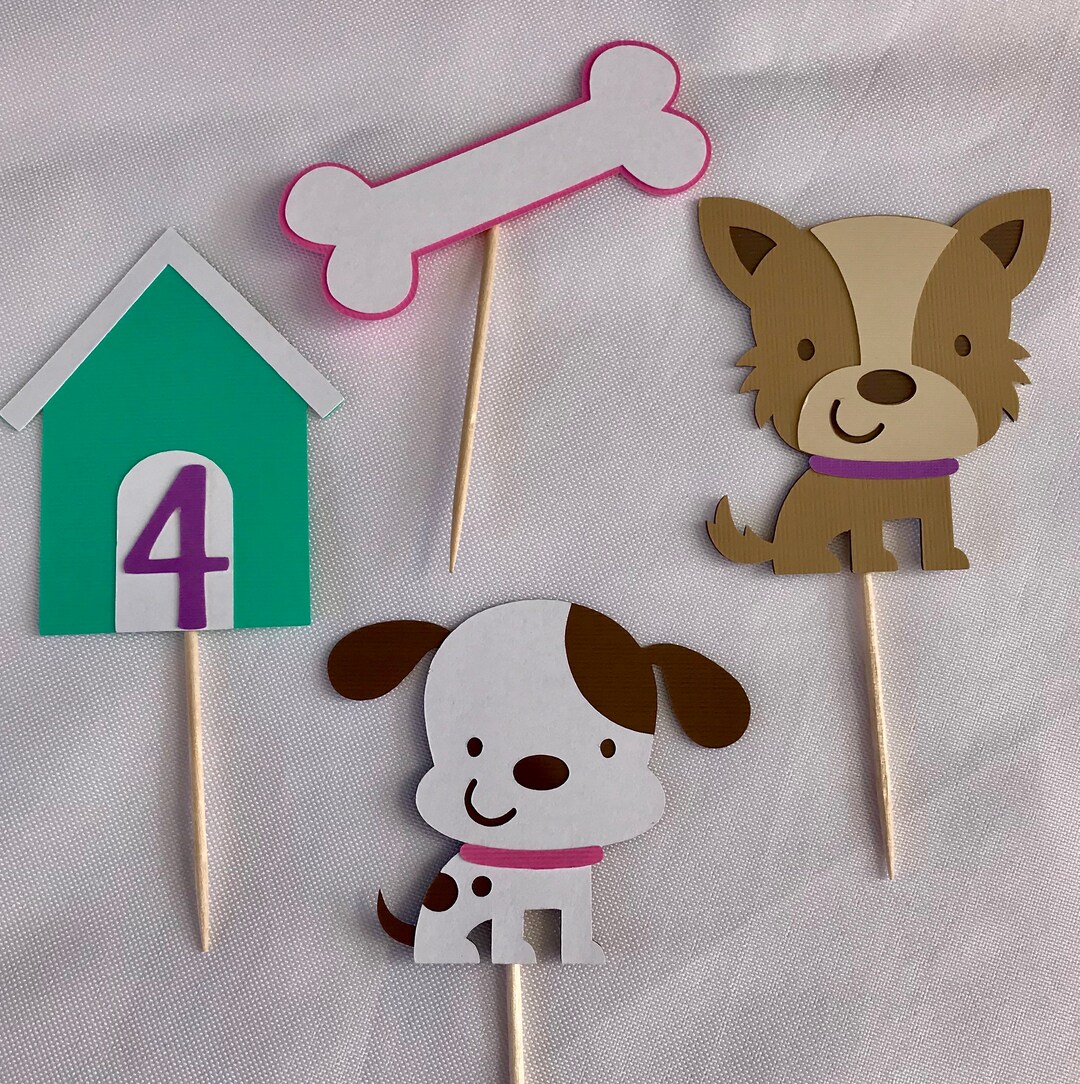 Pink/ Puppy Cupcake Toppers, Puppy Birthday, Puppy Party, First ...
