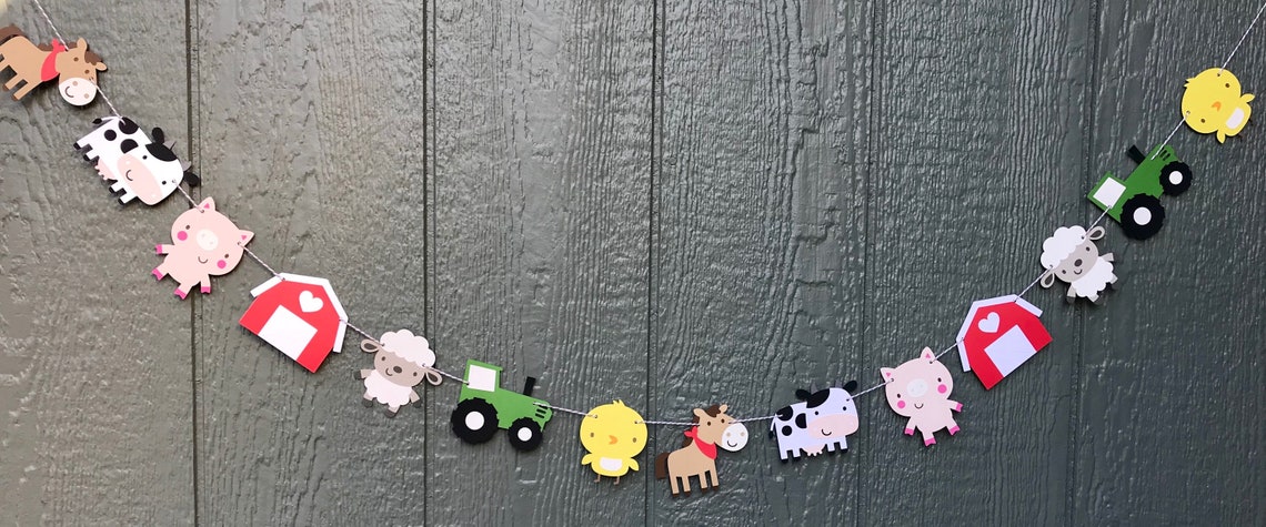 Farm Animal Garland Farm Party Barnyard Party Pig Horse | Etsy
