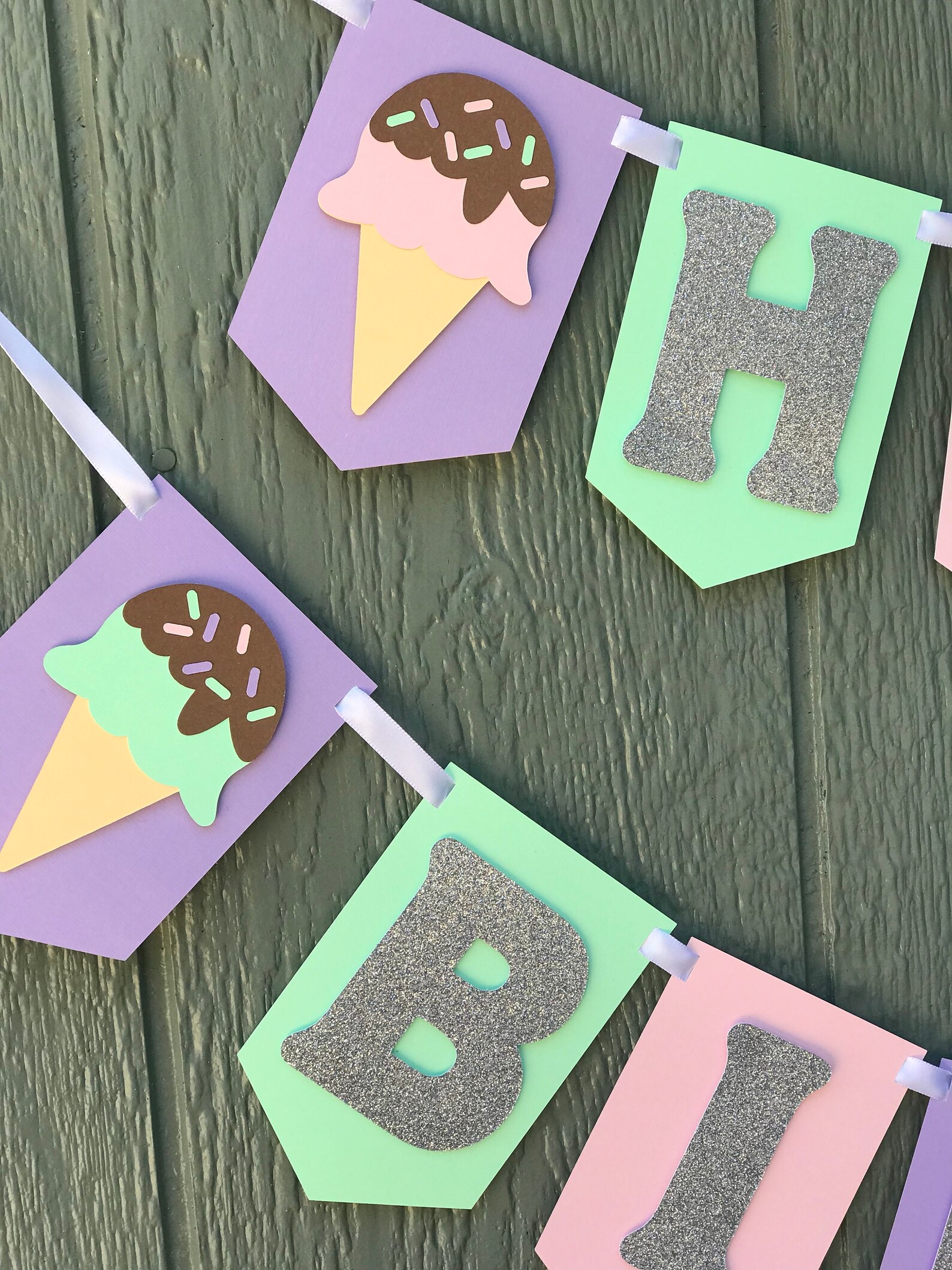 Happy birthday ice cream bannermint ice cream party pink ice | Etsy