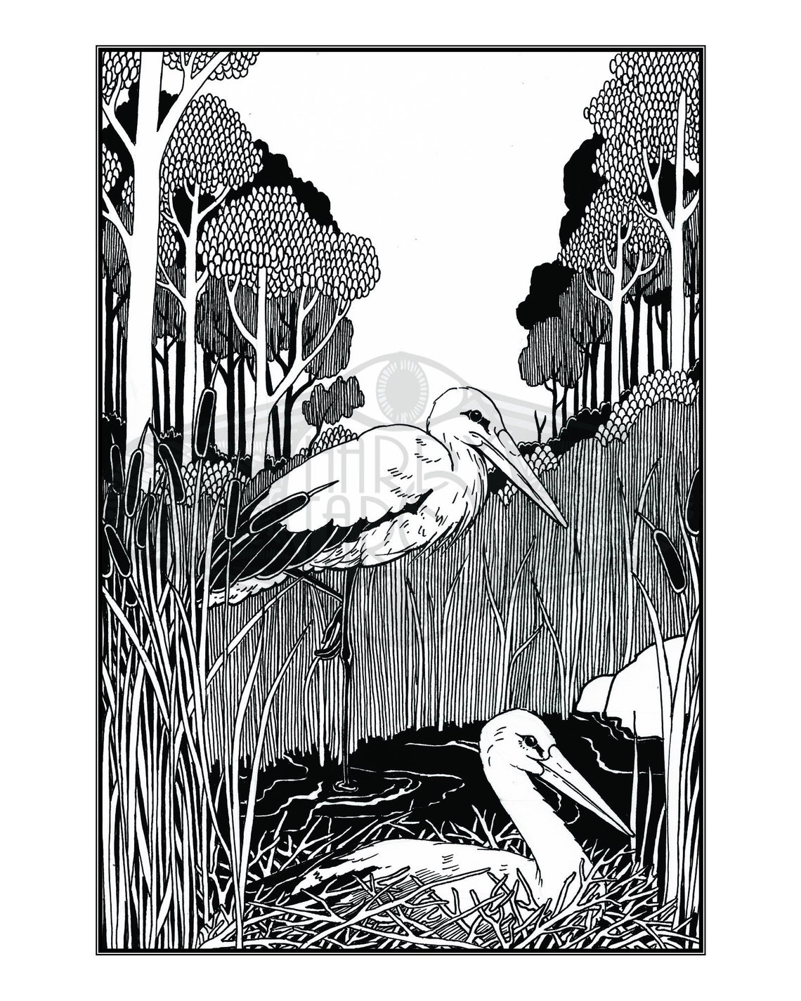 Stork Art Print Enchanted Wood Lenormand Oracle Original - Etsy