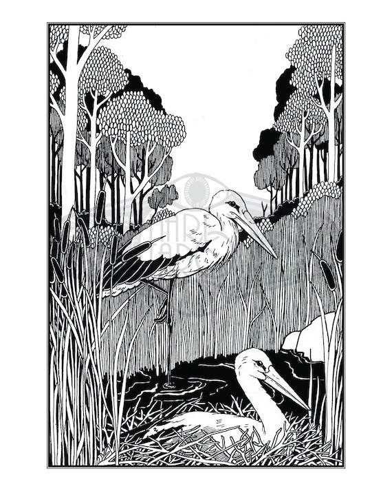 Stork Art Print Enchanted Wood Lenormand Oracle Original - Etsy